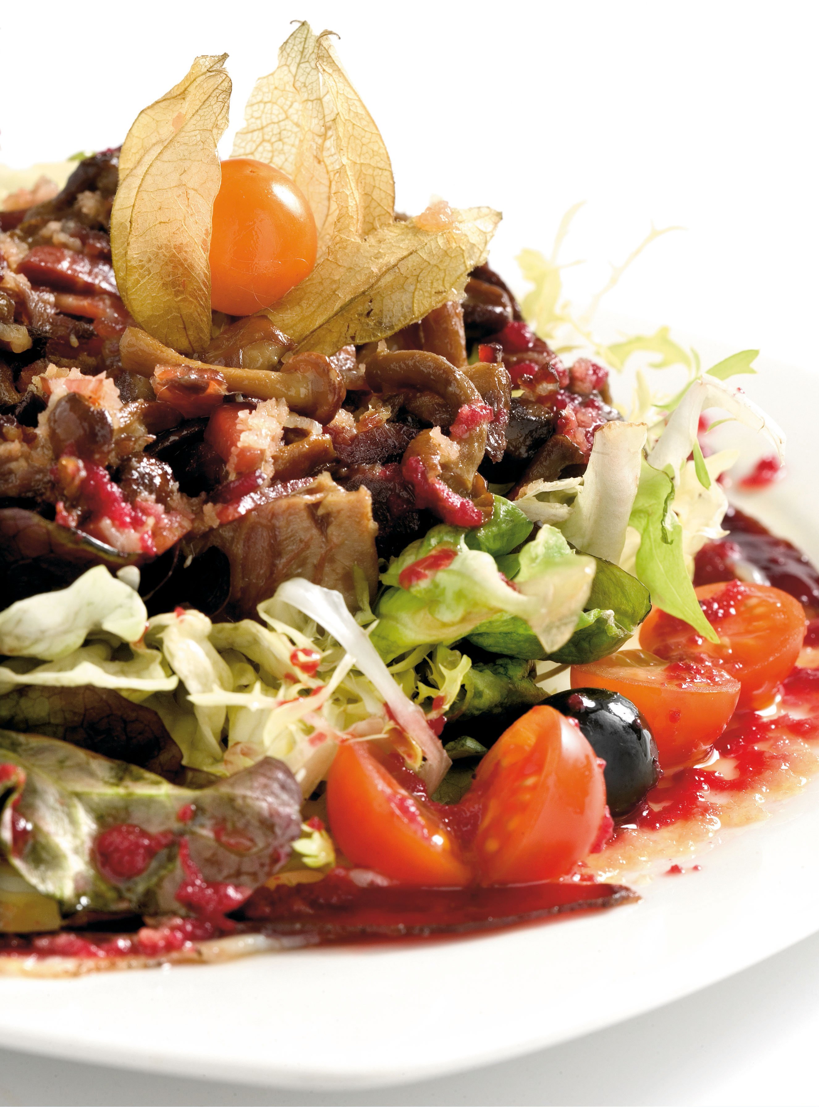 Amanida tèbia de pedrers amb bolets confitats