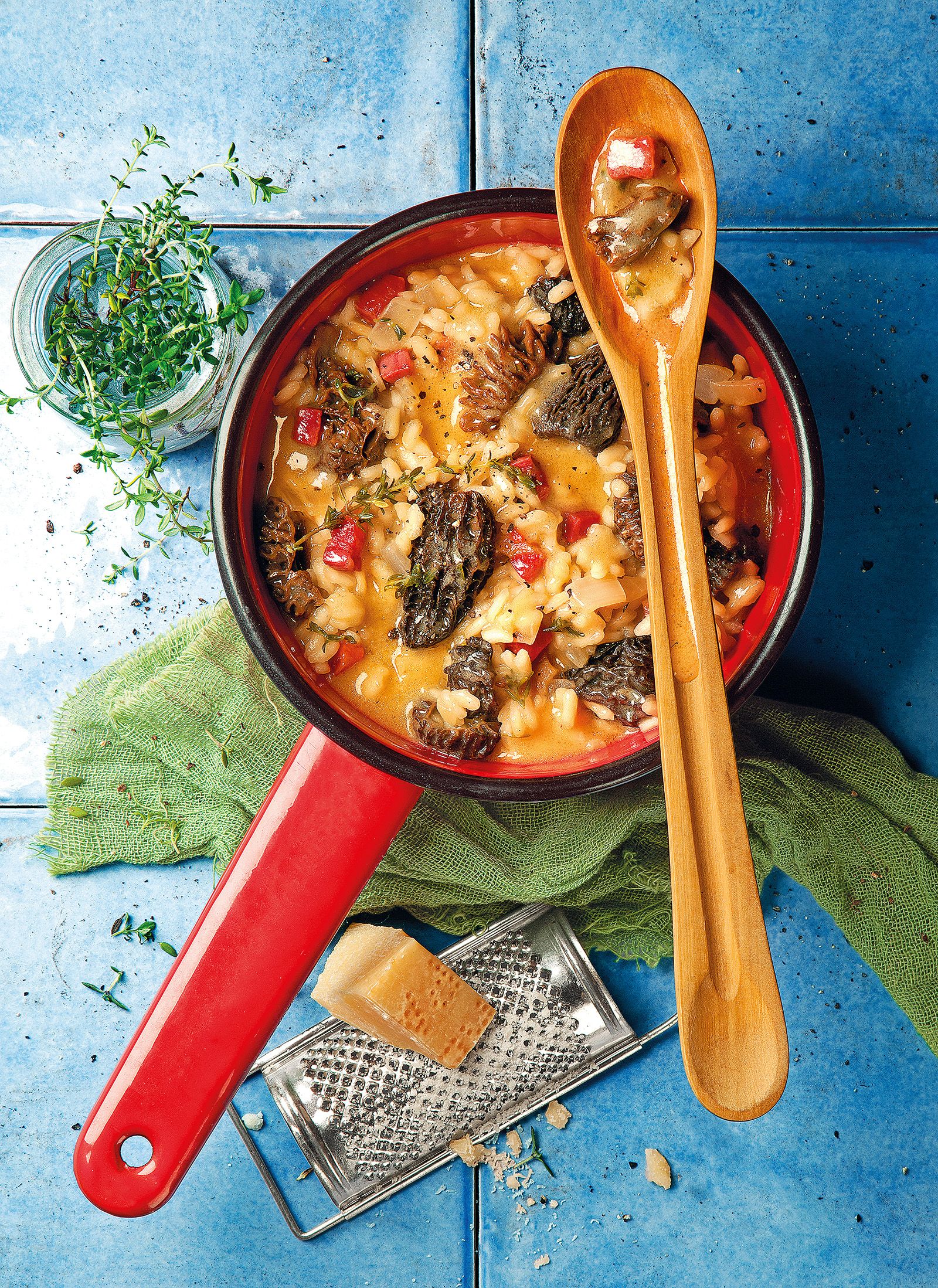 Risotto de múrgoles, papada i vermut